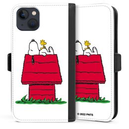 DeinDesign iPhone 13 Handy Klapph&uuml;lle Handyh&uuml;lle aus Kunst Leder schwarz Flip Case Snoopy Peanuts Official Licensed Product Sideflip mit Lasche