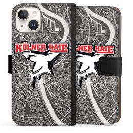 DeinDesign iPhone 14 Handy Klapph&uuml;lle Handyh&uuml;lle aus Kunst Leder schwarz Flip Case K&ouml;lner Haie Ice Hockey Official Licensed Product Sideflip mit Lasche