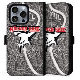 DeinDesign iPhone 16 Pro Max Handy Klapph&uuml;lle Handyh&uuml;lle aus Kunst Leder schwarz Flip Case K&ouml;lner Haie Ice Hockey Official Licensed Product Sideflip mit Lasche