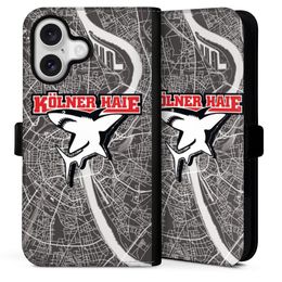 DeinDesign iPhone 16 Handy Klapph&uuml;lle Handyh&uuml;lle aus Kunst Leder schwarz Flip Case K&ouml;lner Haie Ice Hockey Official Licensed Product Sideflip mit Lasche