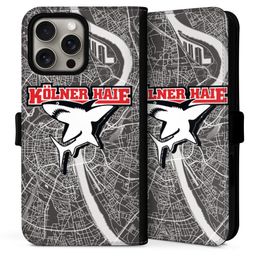DeinDesign iPhone 16 Pro Handy Klapph&uuml;lle Handyh&uuml;lle aus Kunst Leder schwarz Flip Case K&ouml;lner Haie Ice Hockey Official Licensed Product Sideflip mit Lasche