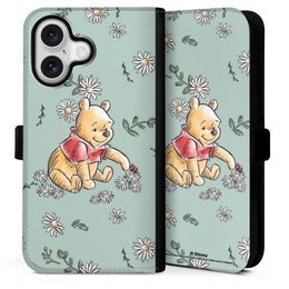 DeinDesign iPhone 16 Handy Klapph&uuml;lle Handyh&uuml;lle aus Kunst Leder schwarz Flip Case Disney Winnie The Pooh Official Licensed Product Sideflip mit Lasche