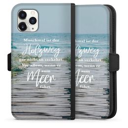 DeinDesign iPhone 11 Pro Handy Klapph&uuml;lle Handyh&uuml;lle aus Kunst Leder schwarz Flip Case Spruch Beach Statement Sideflip mit Lasche