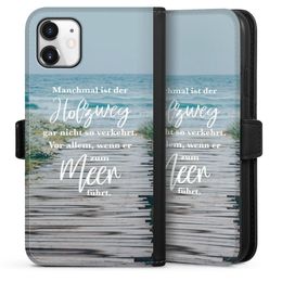 DeinDesign iPhone 11 Handy Klapph&uuml;lle Handyh&uuml;lle aus Kunst Leder schwarz Flip Case Spruch Beach Statement Sideflip mit Lasche