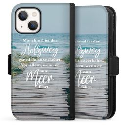 DeinDesign Galaxy A51 Handy Klapph&uuml;lle Handyh&uuml;lle aus Kunst Leder schwarz Flip Case Statement Beach Spruch Sideflip mit Lasche