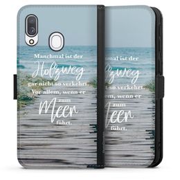 DeinDesign Galaxy A40 Handy Klapph&uuml;lle Handyh&uuml;lle aus Kunst Leder schwarz Flip Case Spruch Beach Statement Sideflip mit Lasche