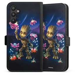 DeinDesign Galaxy A34 5G Handy Klapph&uuml;lle Handyh&uuml;lle aus Kunst Leder schwarz Flip Case Baby Groot Marvel Guardians Of The Galaxy Sideflip mit Lasche