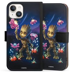 DeinDesign iPhone 14 Handy Klapph&uuml;lle Handyh&uuml;lle aus Kunst Leder schwarz Flip Case Baby Groot Marvel Guardians Of The Galaxy Sideflip mit Lasche