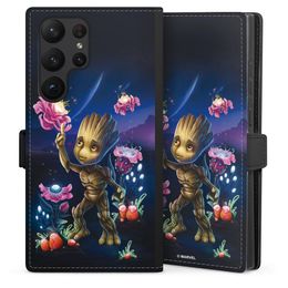 DeinDesign Galaxy S23 Ultra Handy Klapph&uuml;lle Handyh&uuml;lle aus Kunst Leder schwarz Flip Case Baby Groot Marvel Guardians Of The Galaxy Sideflip mit Lasche
