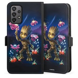 DeinDesign Galaxy A23 5G Handy Klapph&uuml;lle Handyh&uuml;lle aus Kunst Leder schwarz Flip Case Baby Groot Marvel Guardians Of The Galaxy Sideflip mit Lasche