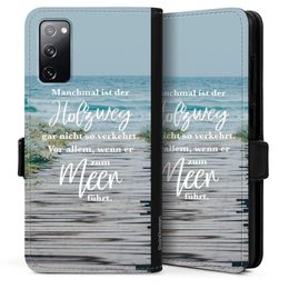 DeinDesign Galaxy S20 Handy Klapph&uuml;lle Handyh&uuml;lle aus Kunst Leder schwarz Flip Case Statement Beach Spruch Sideflip mit Lasche