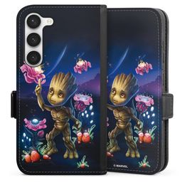 DeinDesign Galaxy S23 Handy Klapph&uuml;lle Handyh&uuml;lle aus Kunst Leder schwarz Flip Case Baby Groot Marvel Guardians Of The Galaxy Sideflip mit Lasche