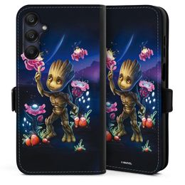 DeinDesign Galaxy A25 5G Handy Klapph&uuml;lle Handyh&uuml;lle aus Kunst Leder schwarz Flip Case Baby Groot Marvel Guardians Of The Galaxy Sideflip mit Lasche