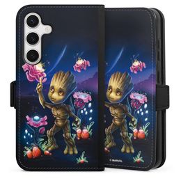 DeinDesign Galaxy S24 Handy Klapph&uuml;lle Handyh&uuml;lle aus Kunst Leder schwarz Flip Case Baby Groot Marvel Guardians Of The Galaxy Sideflip mit Lasche