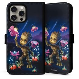 DeinDesign iPhone 16 Pro Handy Klapph&uuml;lle Handyh&uuml;lle aus Kunst Leder schwarz Flip Case Baby Groot Marvel Guardians Of The Galaxy Sideflip mit Lasche