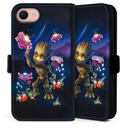 DeinDesign iPhone 16e Handy Klapph&uuml;lle Handyh&uuml;lle aus Kunst Leder schwarz Flip Case Baby Groot Marvel Guardians Of The Galaxy Sideflip mit Lasche