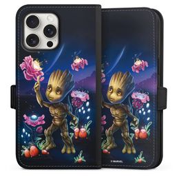 DeinDesign iPhone 15 Pro Max Handy Klapph&uuml;lle Handyh&uuml;lle aus Kunst Leder schwarz Flip Case Baby Groot Marvel Guardians Of The Galaxy Sideflip mit Lasche