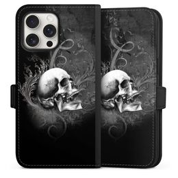 DeinDesign iPhone 15 Pro Max Handy Klapph&uuml;lle Handyh&uuml;lle aus Kunst Leder schwarz Flip Case Gothic Skull Skulls Sideflip mit Lasche