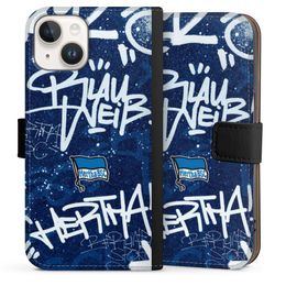 DeinDesign iPhone 14 Handy Klapph&uuml;lle Handyh&uuml;lle aus Kunst Leder schwarz Flip Case Official Licensed Product Hertha Bsc Graffiti Sideflip mit Lasche