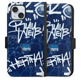 DeinDesign iPhone 15 Handy Klapph&uuml;lle Handyh&uuml;lle aus Kunst Leder schwarz Flip Case Official Licensed Product Hertha Bsc Graffiti Sideflip mit Lasche