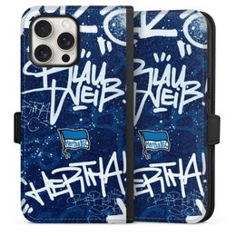 DeinDesign iPhone 15 Pro Max Handy Klapph&uuml;lle Handyh&uuml;lle aus Kunst Leder schwarz Flip Case Official Licensed Product Hertha Bsc Graffiti Sideflip mit Lasche