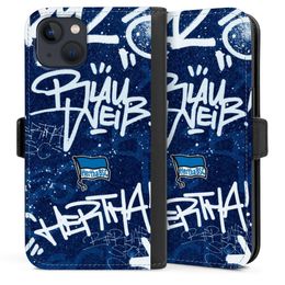 DeinDesign iPhone 13 Handy Klapph&uuml;lle Handyh&uuml;lle aus Kunst Leder schwarz Flip Case Official Licensed Product Hertha Bsc Graffiti Sideflip mit Lasche