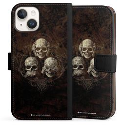 DeinDesign iPhone 14 Handy Klapph&uuml;lle Handyh&uuml;lle aus Kunst Leder schwarz Flip Case Gothic Art Skulls Sideflip mit Lasche
