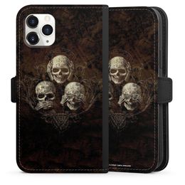 DeinDesign iPhone 11 Pro Handy Klapph&uuml;lle Handyh&uuml;lle aus Kunst Leder schwarz Flip Case Gothic Art Skulls Sideflip mit Lasche