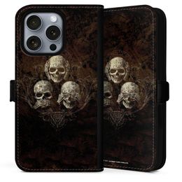 DeinDesign iPhone 16 Pro Max Handy Klapph&uuml;lle Handyh&uuml;lle aus Kunst Leder schwarz Flip Case Gothic Art Skulls Sideflip mit Lasche