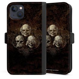 DeinDesign iPhone 13 Handy Klapph&uuml;lle Handyh&uuml;lle aus Kunst Leder schwarz Flip Case Gothic Art Skulls Sideflip mit Lasche