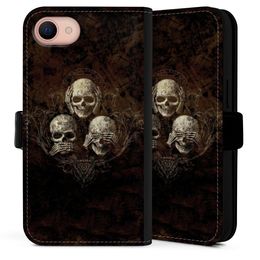 DeinDesign iPhone 16e Handy Klapph&uuml;lle Handyh&uuml;lle aus Kunst Leder schwarz Flip Case Gothic Art Skulls Sideflip mit Lasche