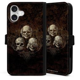 DeinDesign iPhone 16 Plus Handy Klapph&uuml;lle Handyh&uuml;lle aus Kunst Leder schwarz Flip Case Gothic Art Skulls Sideflip mit Lasche