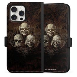 DeinDesign iPhone 15 Pro Max Handy Klapph&uuml;lle Handyh&uuml;lle aus Kunst Leder schwarz Flip Case Gothic Art Skulls Sideflip mit Lasche