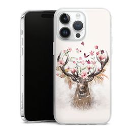 DeinDesign iPhone 14 Pro Max Handy Silikon H&uuml;lle Case transparent Handyh&uuml;lle Deer Flowers Animals Silikon Case