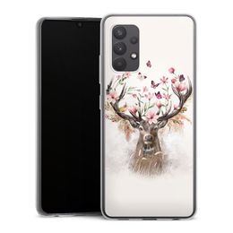 DeinDesign Galaxy A32 4G Handy Silikon H&uuml;lle Case transparent Handyh&uuml;lle Deer Flowers Animals Silikon Case