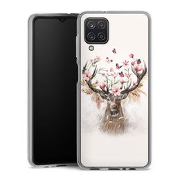 DeinDesign Galaxy A12 Handy Silikon H&uuml;lle Case transparent Handyh&uuml;lle Flowers Deer Animals Silikon Case