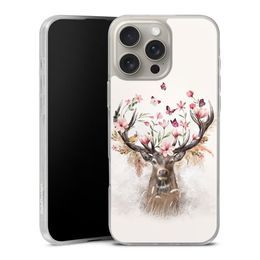DeinDesign iPhone 16 Pro Max Handy Silikon H&uuml;lle Case transparent Handyh&uuml;lle Deer Flowers Animals Silikon Case