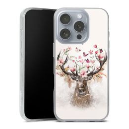 DeinDesign iPhone 16 Pro Handy Silikon H&uuml;lle Case transparent Handyh&uuml;lle Deer Flowers Animals Silikon Case