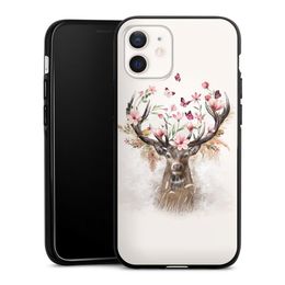 DeinDesign iPhone 12 Handy Silikon H&uuml;lle Case schwarz Handyh&uuml;lle Deer Flowers Animals