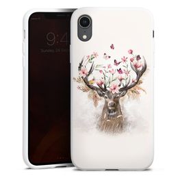 DeinDesign iPhone Xr Handy Silikon H&uuml;lle Case wei&szlig; Handyh&uuml;lle Deer Flowers Animals Silikon Case