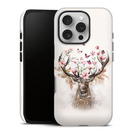 DeinDesign iPhone 16 Pro Handy Panzer Handyh&uuml;lle robuste Outdoor H&uuml;lle Schutzh&uuml;lle gl&auml;nzend Deer Flowers Animals Tough Case