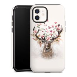 DeinDesign iPhone 12 mini Handy Panzer Handyh&uuml;lle robuste Outdoor H&uuml;lle Schutzh&uuml;lle gl&auml;nzend Deer Flowers Animals Tough Case