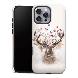 DeinDesign iPhone 16 Pro Max Handy Panzer Handyh&uuml;lle robuste Outdoor H&uuml;lle Schutzh&uuml;lle gl&auml;nzend Deer Flowers Animals Tough Case