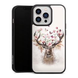 DeinDesign iPhone 13 Pro Handy Premium Silikon H&uuml;lle Handyh&uuml;lle schwarz Case Deer Flowers Animals Silikon Premium Case