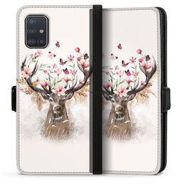 DeinDesign Galaxy A51 Handy Klapph&uuml;lle Handyh&uuml;lle aus Kunst Leder schwarz Flip Case Deer Flowers Animals Sideflip mit Lasche