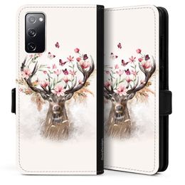 DeinDesign Galaxy S20 Handy Klapph&uuml;lle Handyh&uuml;lle aus Kunst Leder schwarz Flip Case Deer Flowers Animals Sideflip mit Lasche