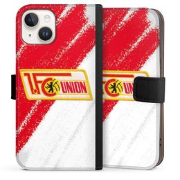 DeinDesign iPhone 14 Handy Klapph&uuml;lle Handyh&uuml;lle aus Kunst Leder schwarz Flip Case 1. Fc Union Berlin Logo Official Licensed Product Sideflip mit Lasche