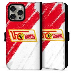 DeinDesign iPhone 16 Pro Handy Klapph&uuml;lle Handyh&uuml;lle aus Kunst Leder schwarz Flip Case 1. Fc Union Berlin Logo Official Licensed Product Sideflip mit Lasche