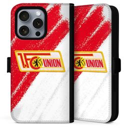 DeinDesign iPhone 16 Pro Max Handy Klapph&uuml;lle Handyh&uuml;lle aus Kunst Leder schwarz Flip Case 1. Fc Union Berlin Logo Official Licensed Product Sideflip mit Lasche