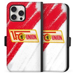 DeinDesign iPhone 15 Pro Max Handy Klapph&uuml;lle Handyh&uuml;lle aus Kunst Leder schwarz Flip Case 1. Fc Union Berlin Logo Official Licensed Product Sideflip mit Lasche